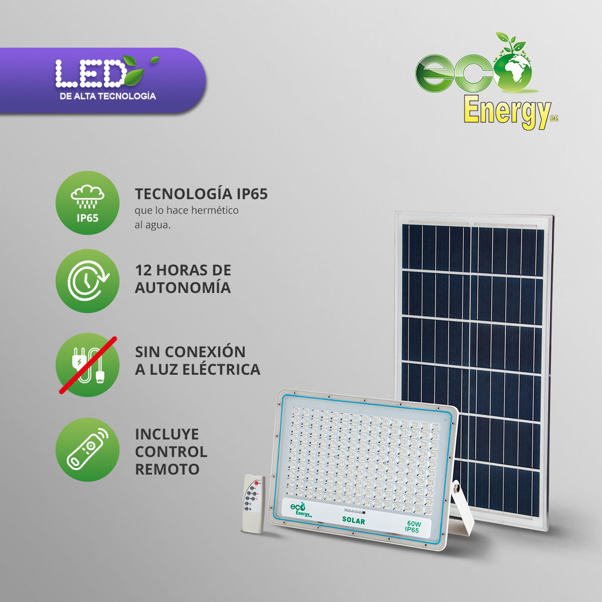 Pack de 2 Reflectores Solares LED 60w | Luz blanca fría — Eco Energy Mexico